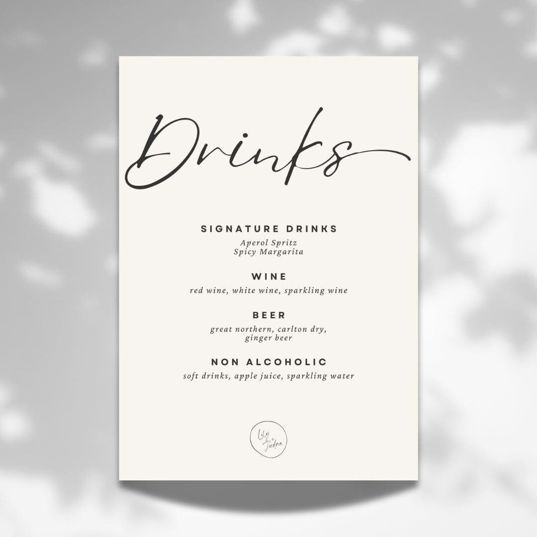 Editable Bar Menu Template, Minimalist Drink Menu, Customizable Drink ...
