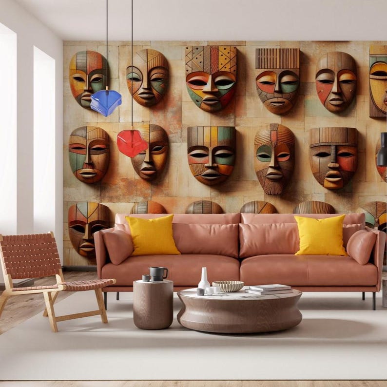 Tribal African Mask Wallpaper - Peel and Stick or Non Woven Mural - Etsy