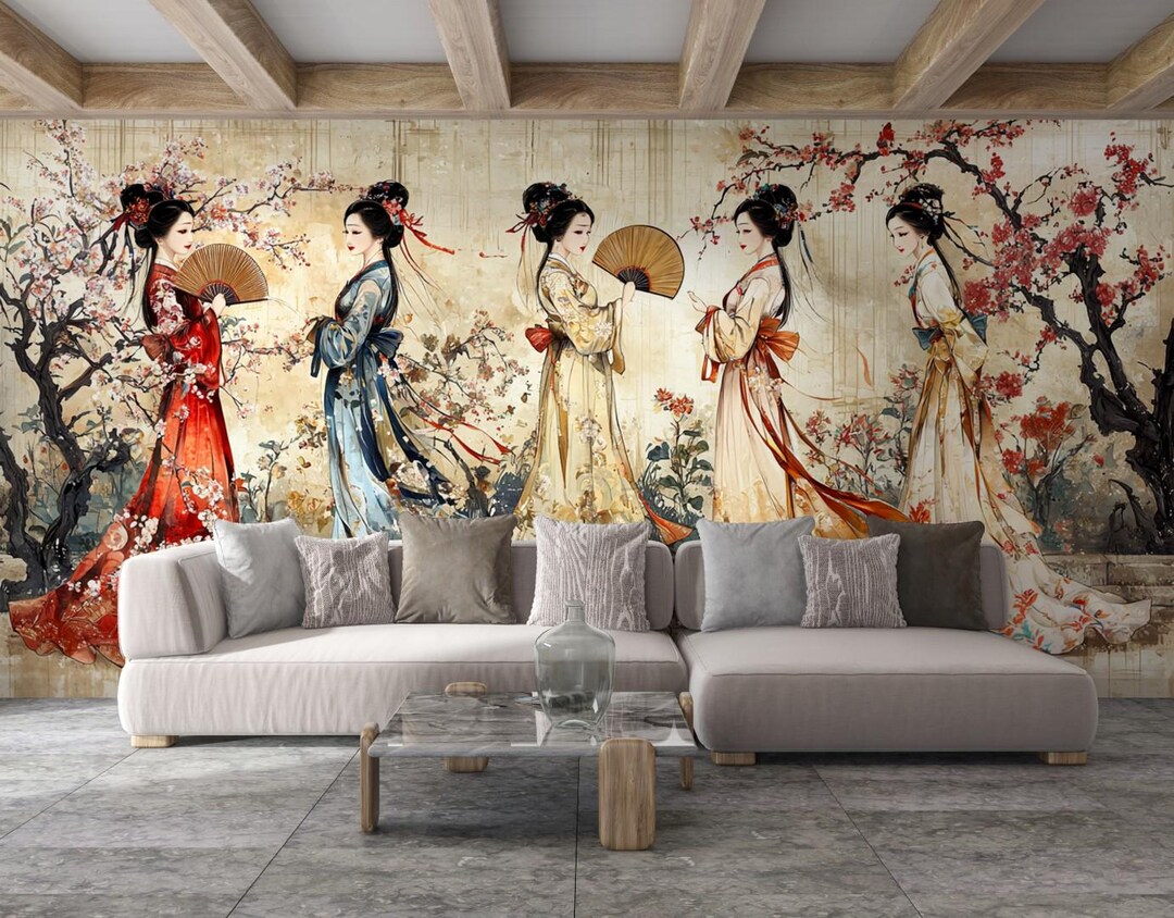 Elegant Gongbi Style Mural - Traditional Chinese Art - Graceful Women ...