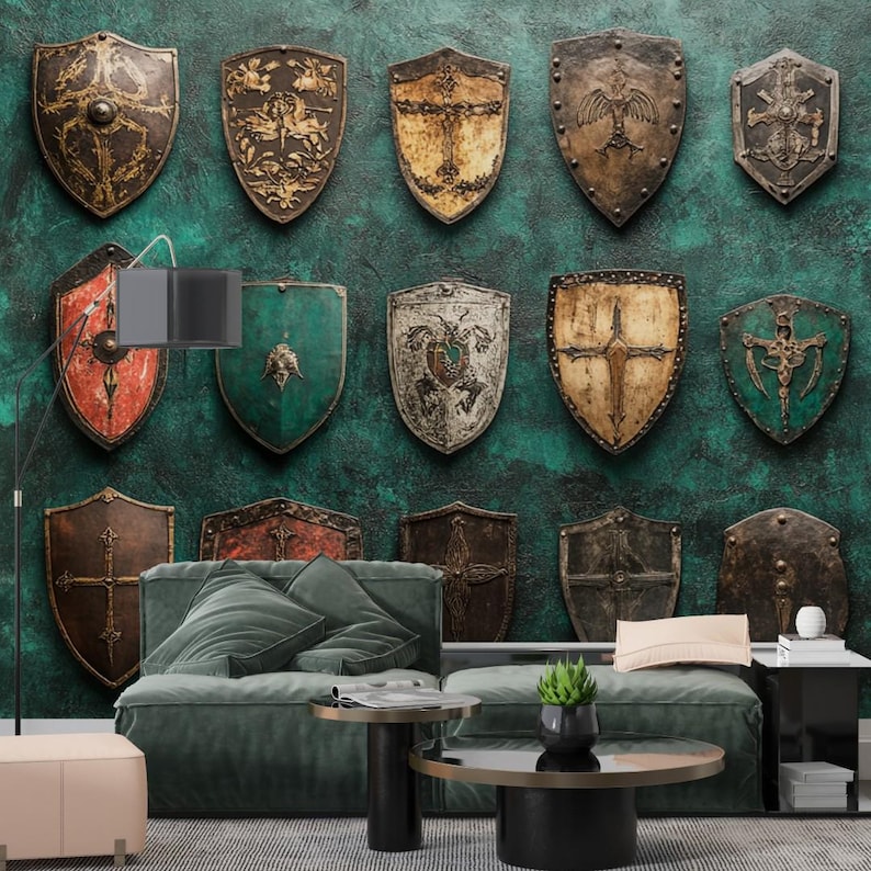 Medieval Knight Shields Wallpaper: Historical Armor Peel and Stick Wall ...