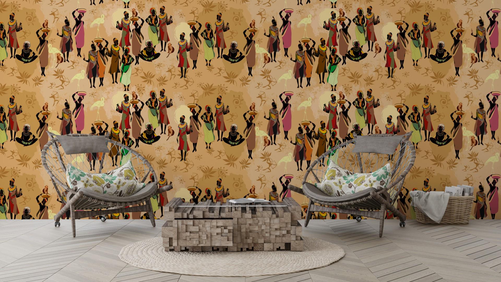 Ethnic African Pattern Wallpaper – Traditional Tribal Art, Female ...
