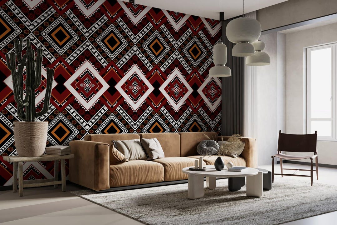 Mexican Mayan Morocco Ethnic Ethno-geometric Patterned Wallpaper ...