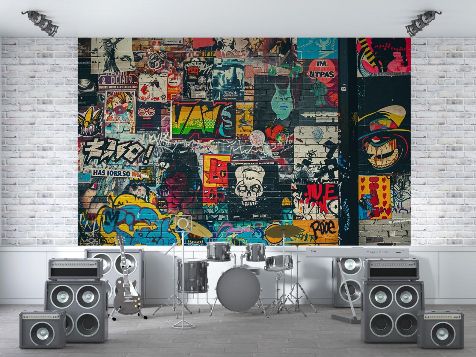 Graffiti Collage Street Art Cartoons Decorative Wallpaper, Decorative ...