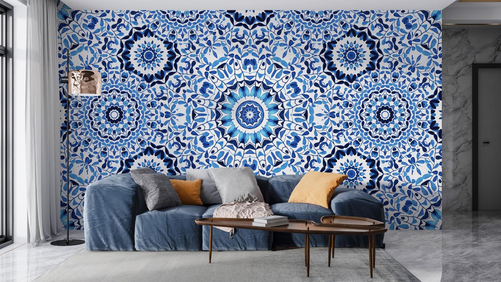 Blue Tile Wallpaper, Turkish Tile Wallpaper, Decorative Wallpaper, Chic ...