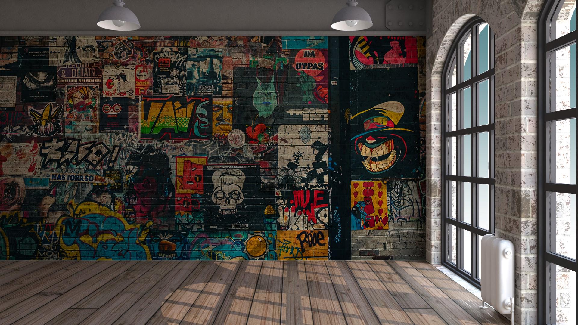 Graffiti Collage Street Art Cartoons Decorative Wallpaper, Decorative ...