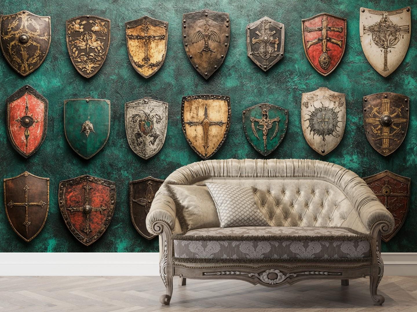 Medieval Knight Shields Wallpaper: Historical Armor Peel and Stick Wall ...