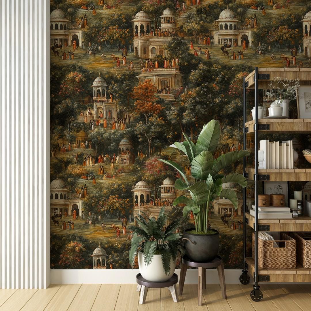 Mughal Royal Procession Wallpaper: Peel & Stick Palace Garden Mural - Etsy
