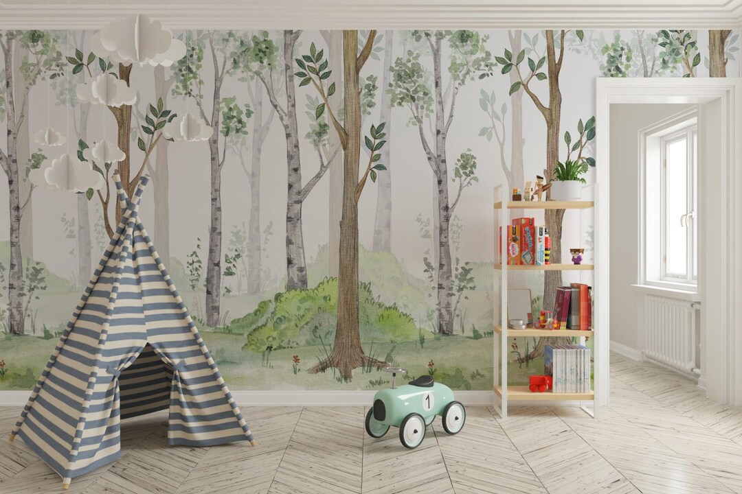 Forest Themed Wallpaper, Nursery Wallpaper, Forest Wallpaper, Kids Room ...