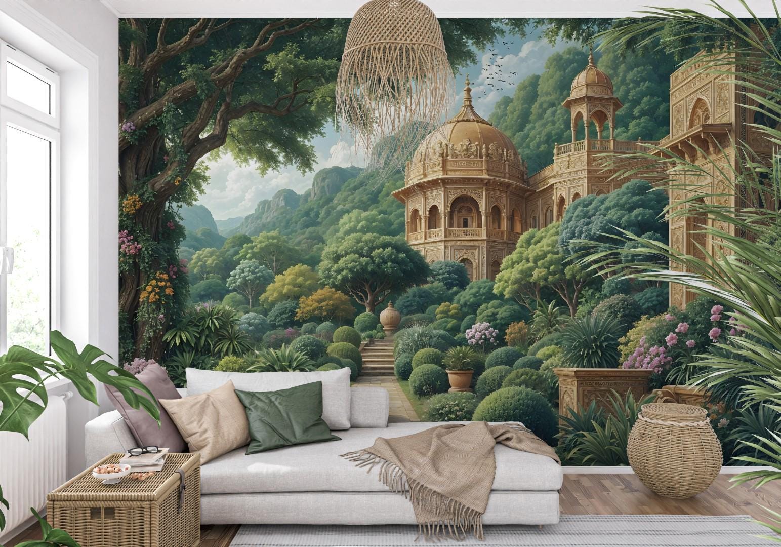 Jaipur Lush Indian Temple Garden Wallpaper, Temple Tree and Floral ...