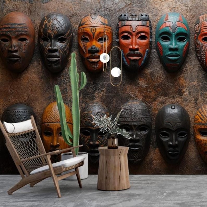 Tribal African Mask Wallpaper - Ethnic Peel and Stick Wall Mural - Etsy