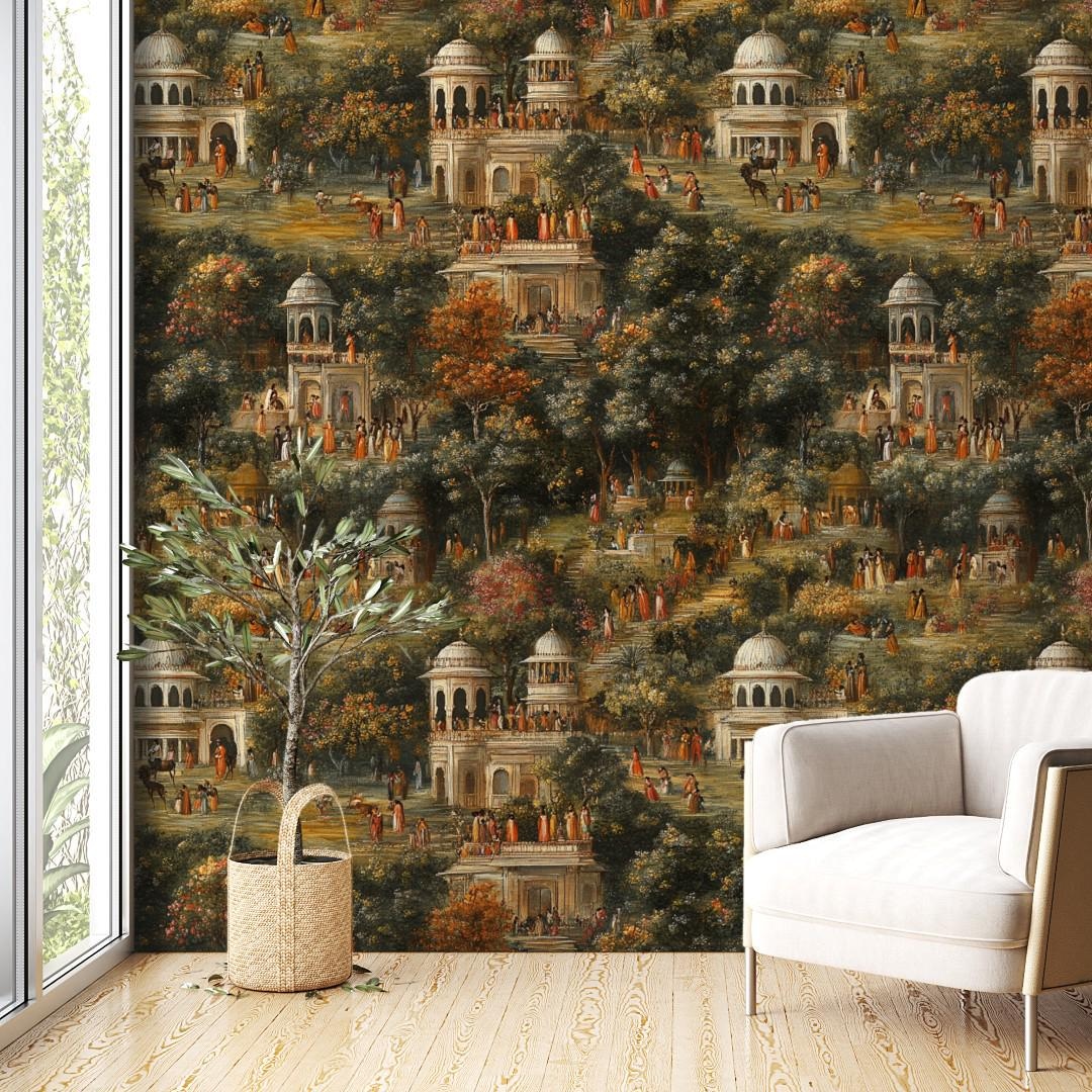 Mughal Royal Procession Wallpaper: Peel & Stick Palace Garden Mural - Etsy