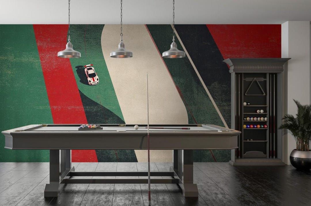 Retro Race Track Mural: Vintage Car Art Peel and Stick Wallpaper - Etsy
