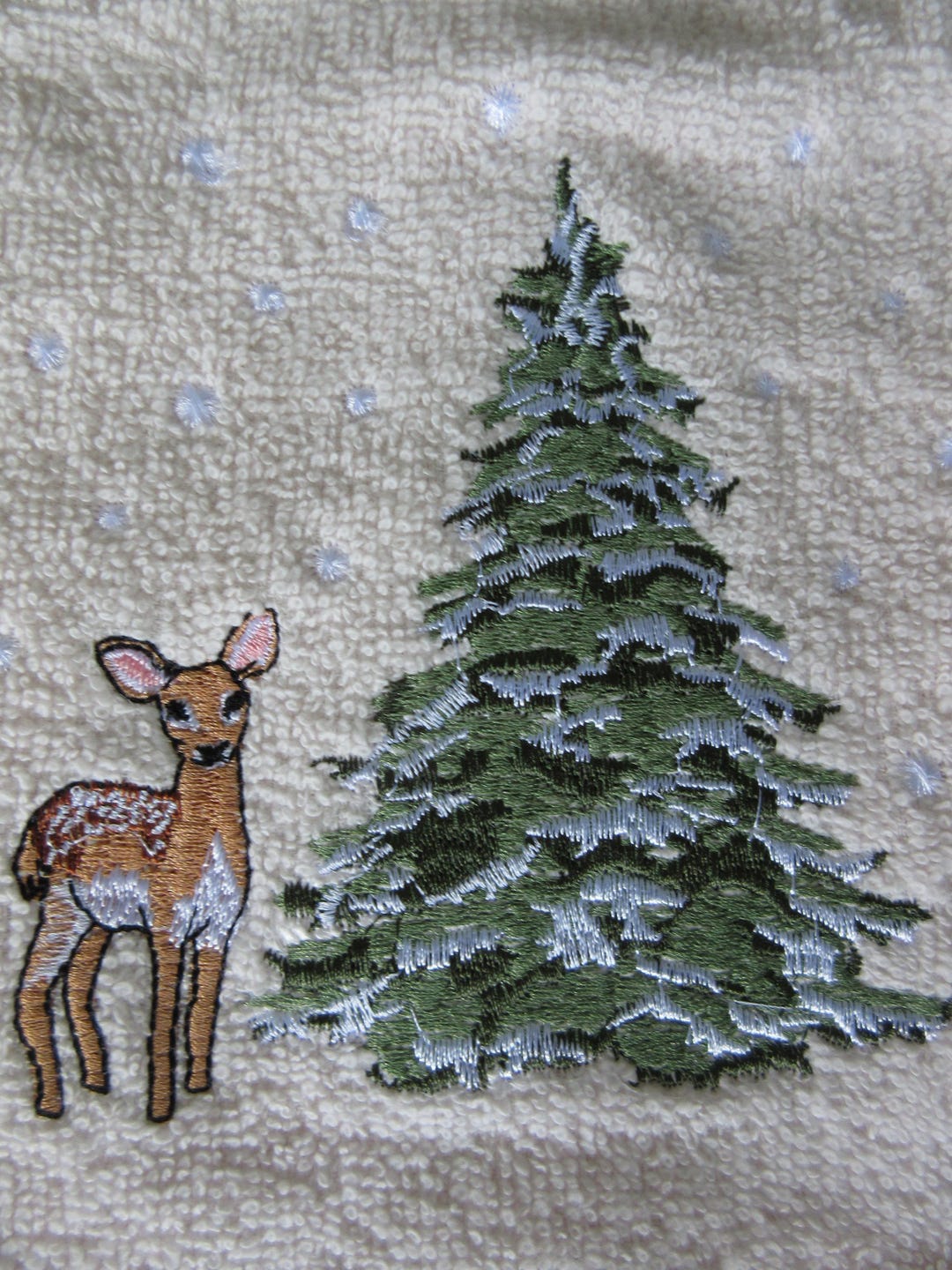 Embroidered Deer With Tree Crochet Top Hanging Terry Kitchen Hand ...