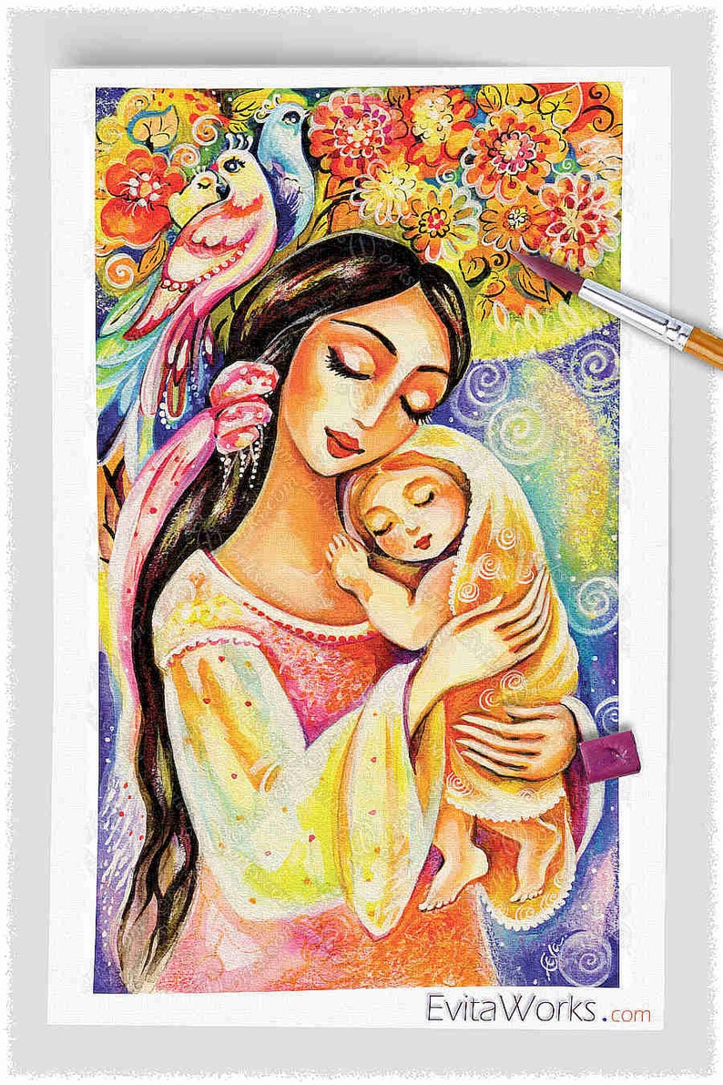 Mother Loving Child Artwork Spiritual Maternity Divine - Etsy