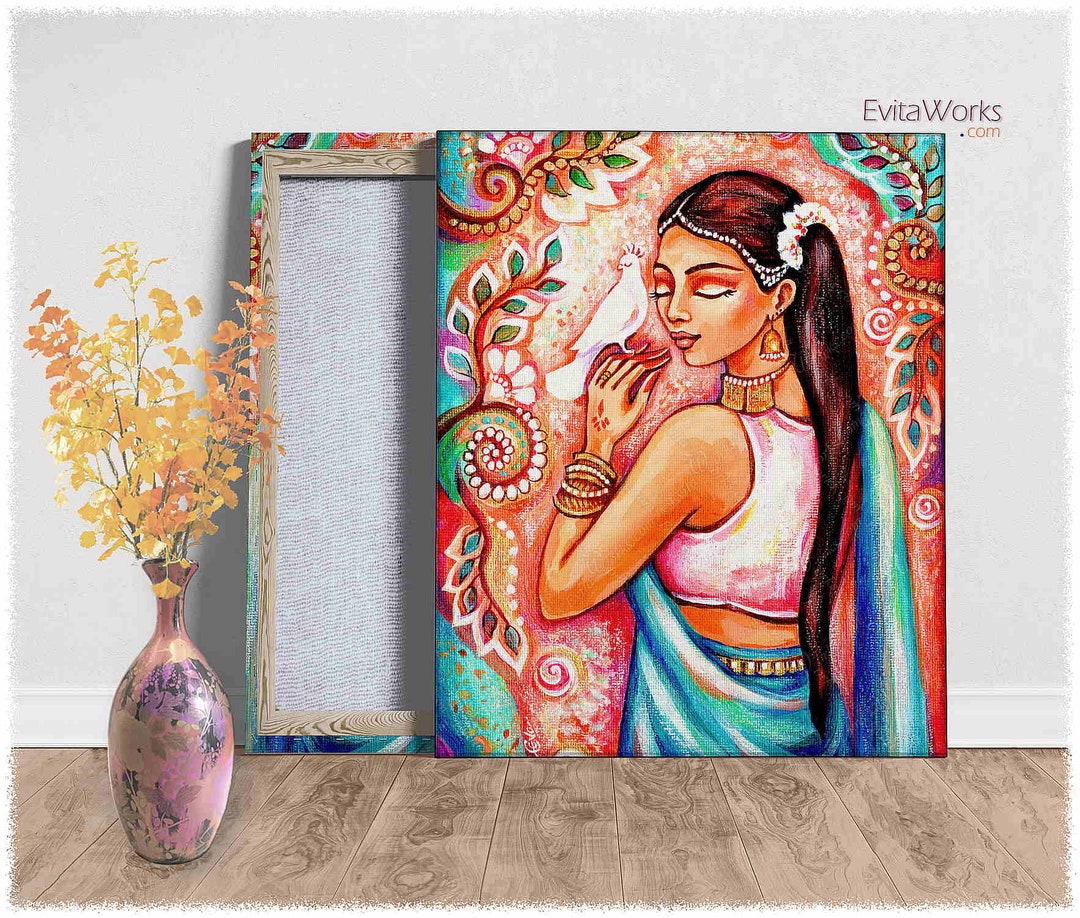 Bohu East Woman Artwork on Canvas, Indian Goddess Art Decor - Etsy