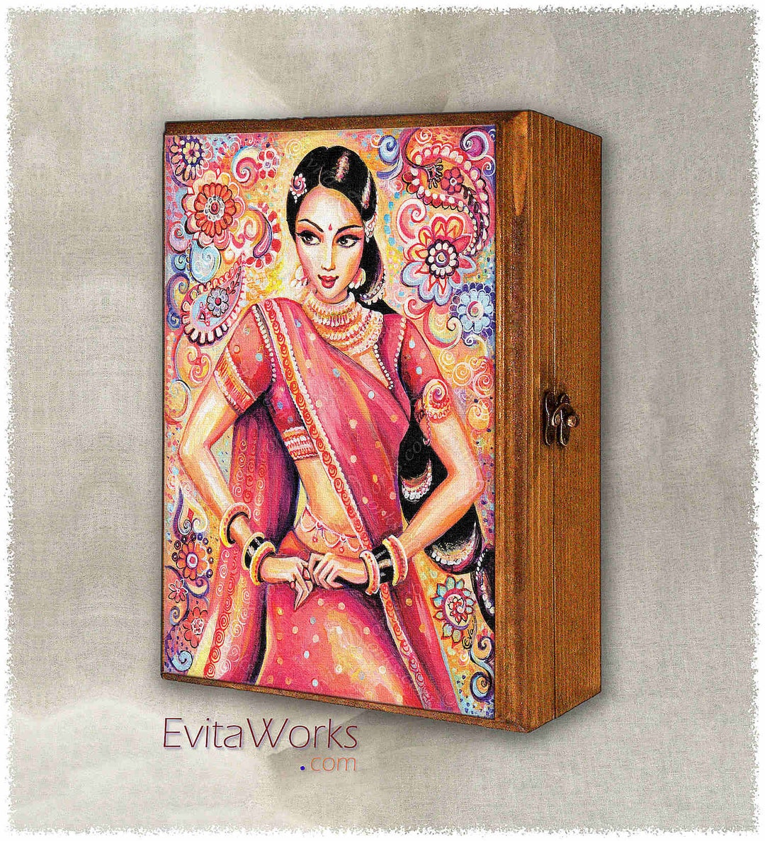 Indian Classic Dance Print on Natural Wooden Box, Arangetram Mudra ...