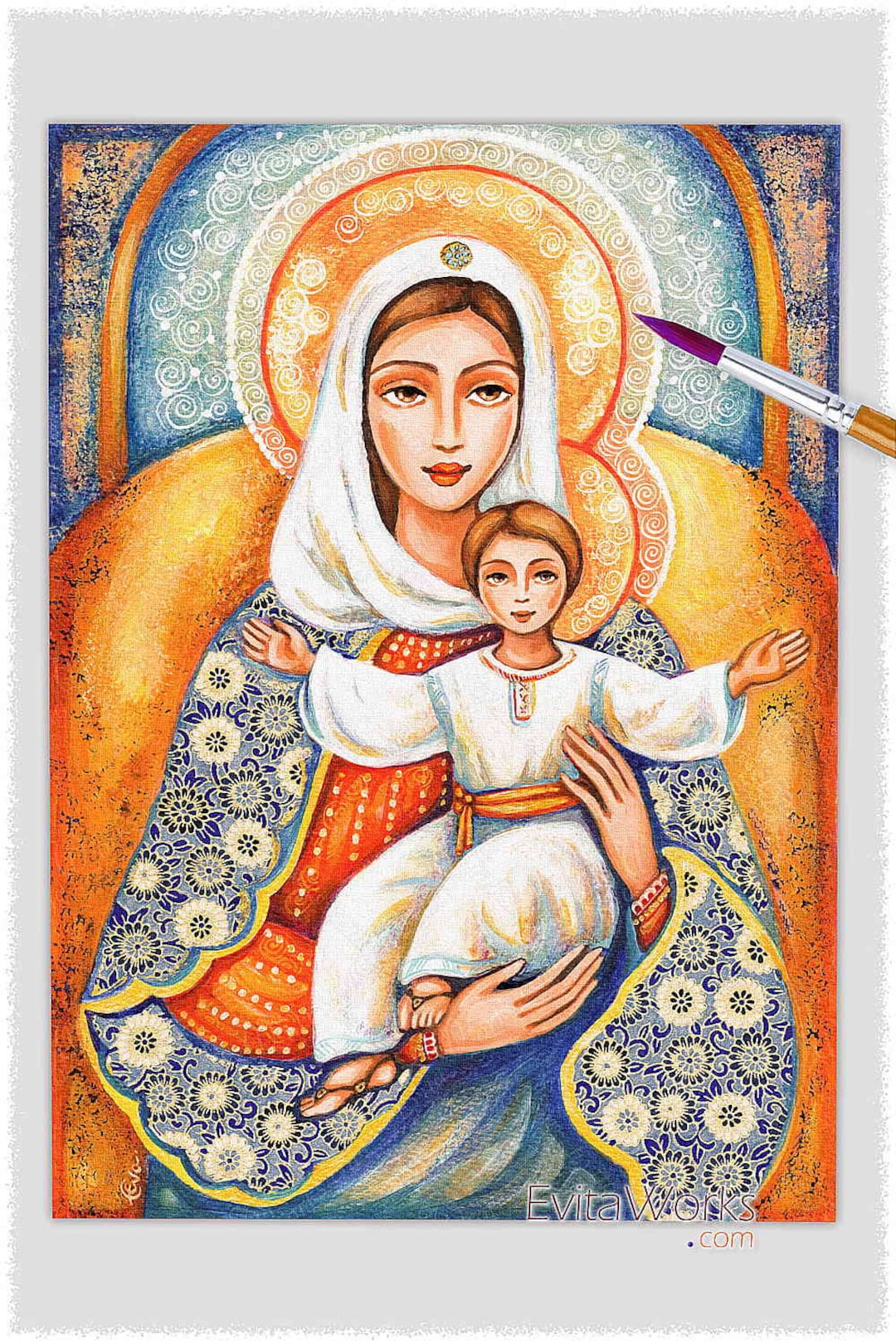 Blessed Mother Mary and Jesus Child of God Artwork, Modern Christian ...