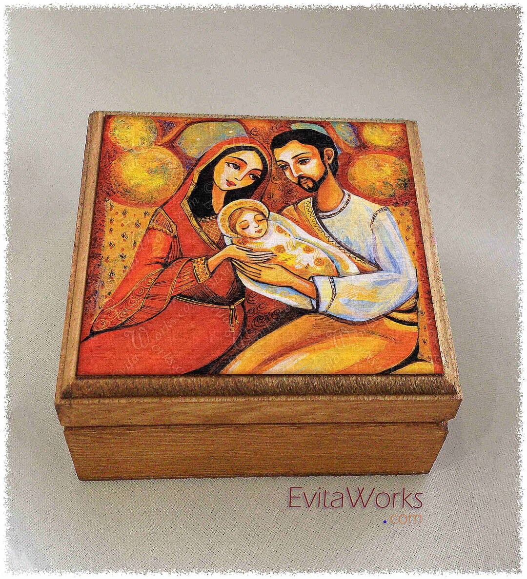 Holy Family, Nativity Scene Print on Natural Wooden Box, a Savior is ...