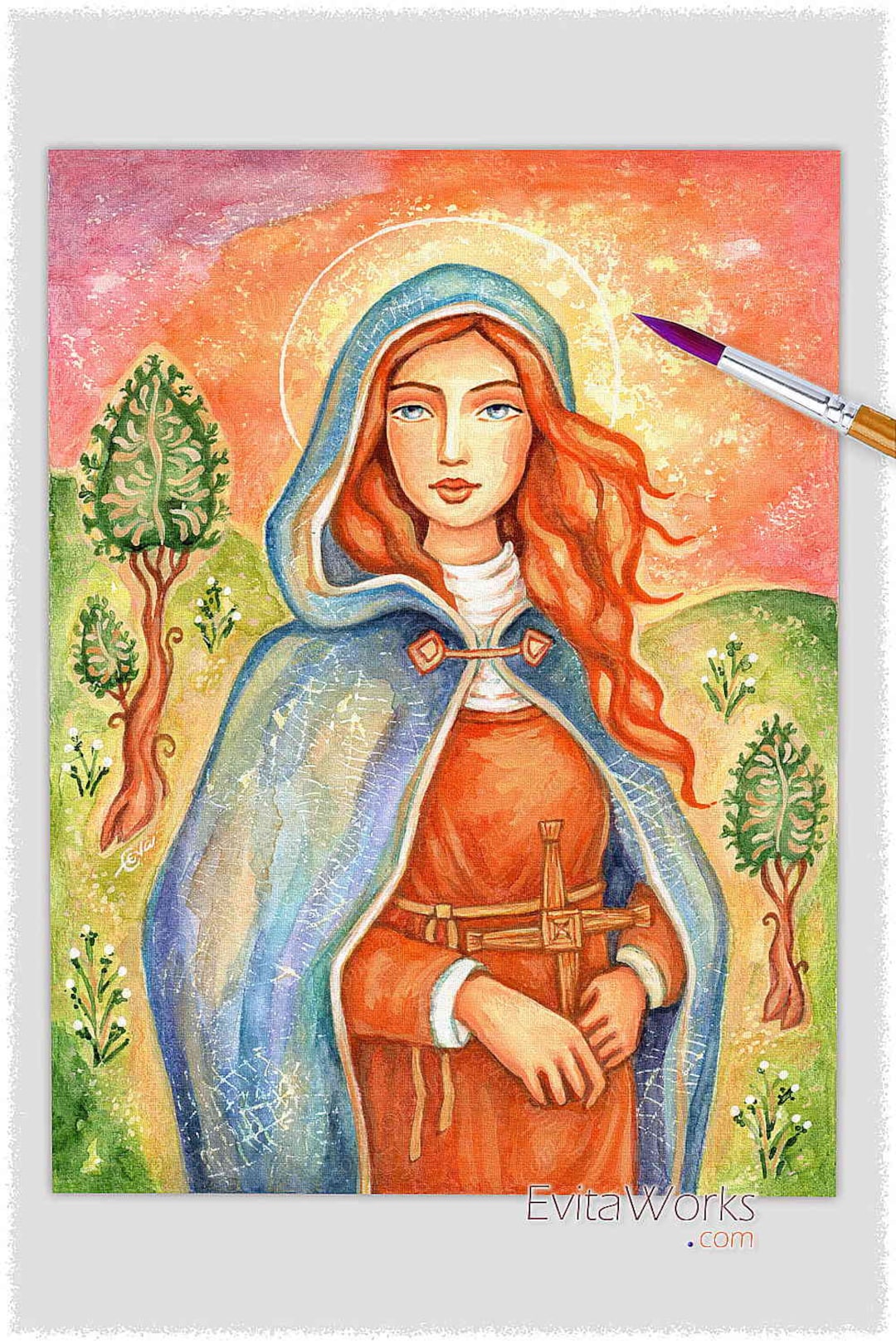 Saint Brigid of Ireland Artwork, Modern Christian Art Wall Decor - Etsy