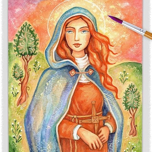Saint Brigid of Ireland Artwork, Modern Christian Art Wall Decor - Etsy