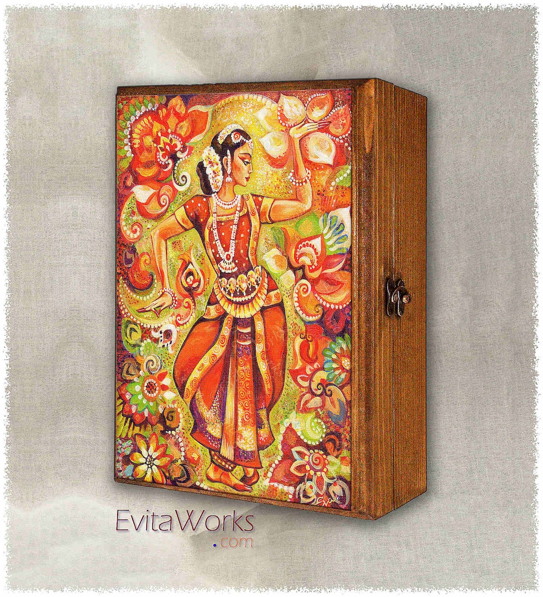 Indian Classic Dancer Print on Natural Wooden Box, Bharatanatyam, Hands ...
