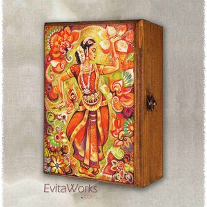 Indian Classic Dancer Print on Natural Wooden Box, Bharatanatyam, Hands ...