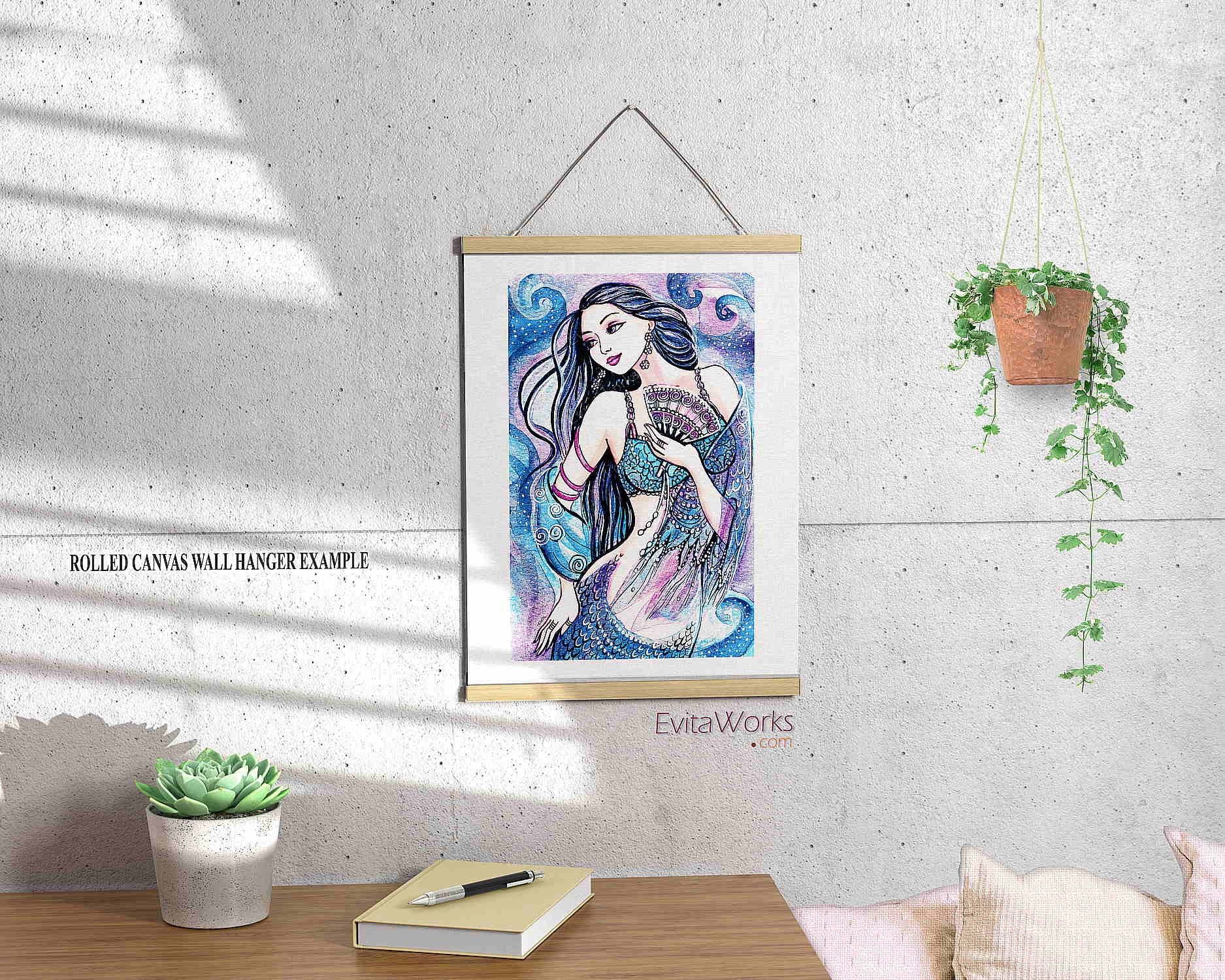 Exotic Dancer Indian Mermaid, Home Decor Artwork, Sea Girl Fantasy Art ...