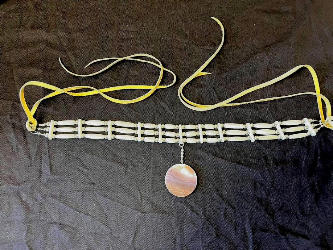 Native American Style Bone Choker Necklace. Three Rows of Bone Hairpipe ...