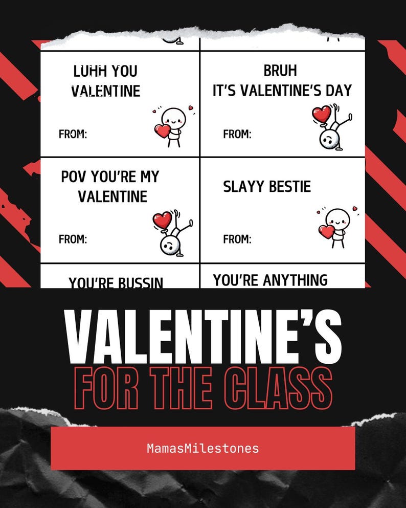 Printable Valentine's Day Cards for Class, Kids Slang Valentine's Cards ...