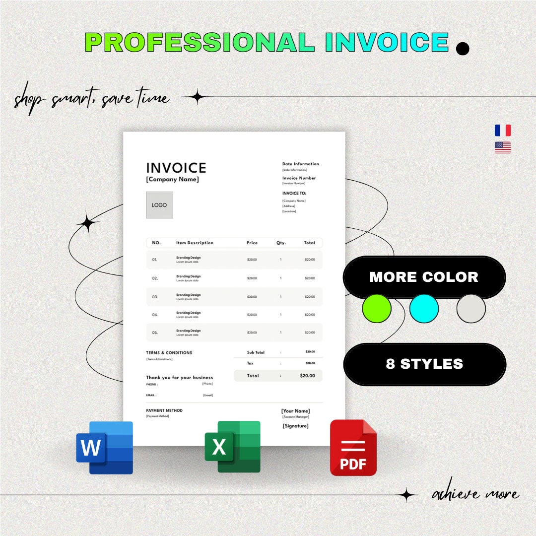 Invoice Template Editable Invoice Excel Invoice Template Invoice Form ...