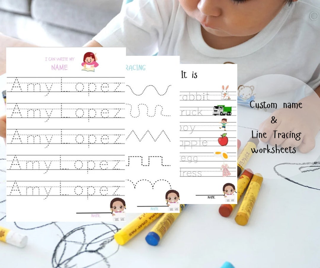 Custom Name and Line Tracing Worksheets 4 Page - Etsy