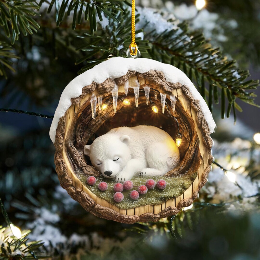 Sleeping Polar Bear Ornament 2D, First Christmas, Christmas Gift ...