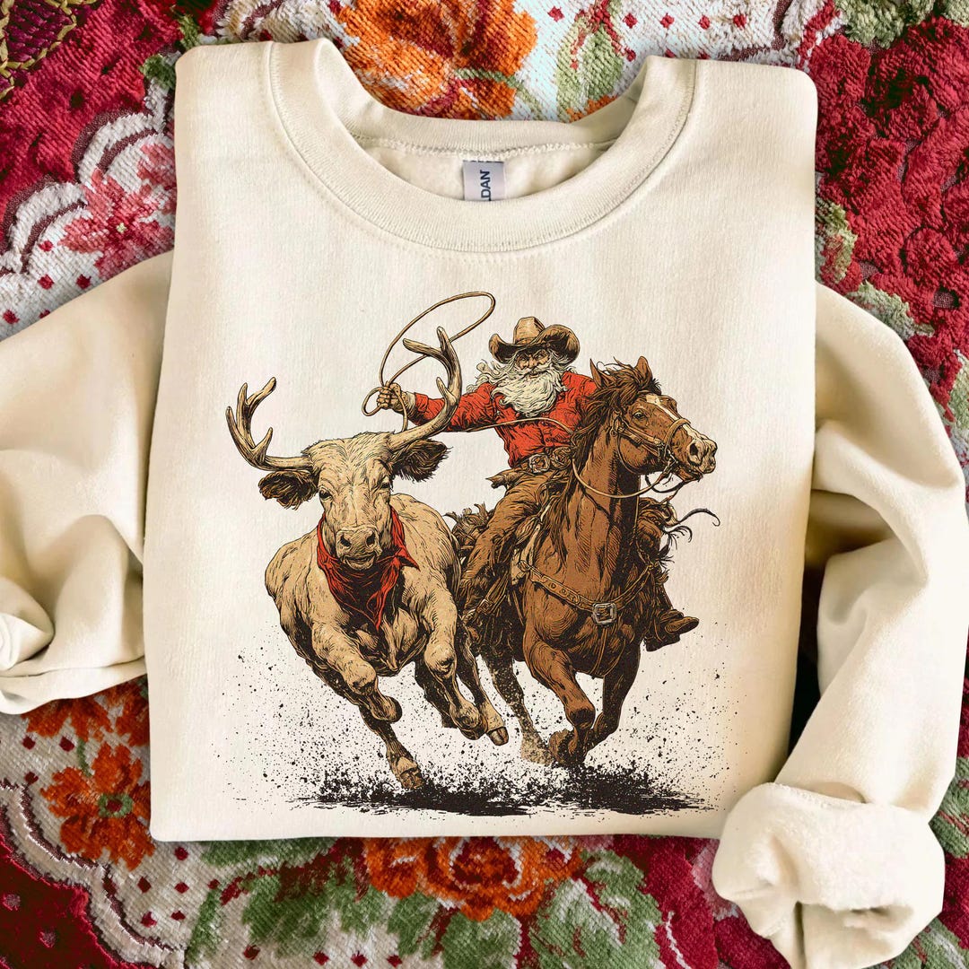 Cowboy Santa Western Roping Christmas Sweatshirt, Vintage Country ...