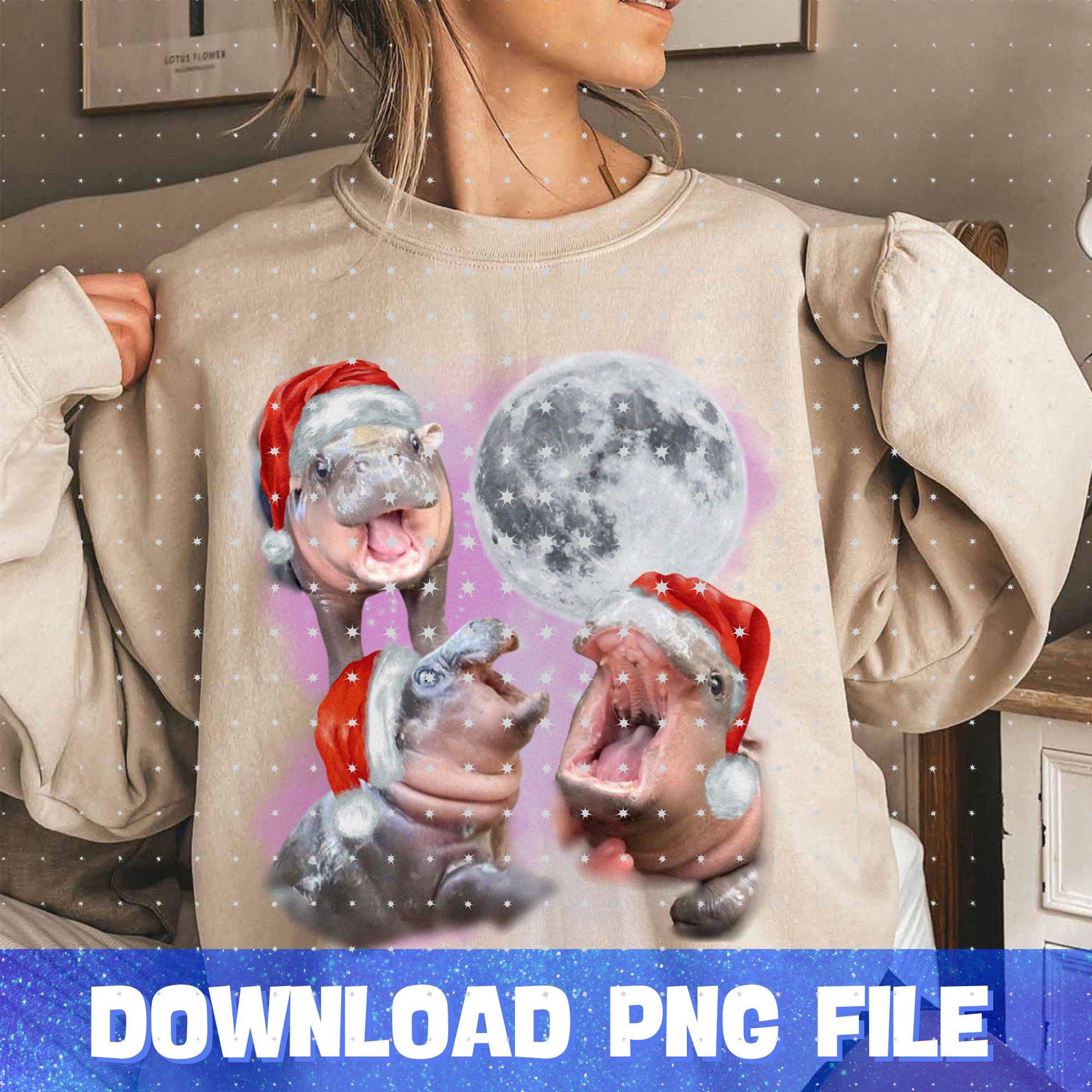 Moo Deng Christmas PNG Bundle, Merry Moodengmas Png, Baby Hippo Moo ...