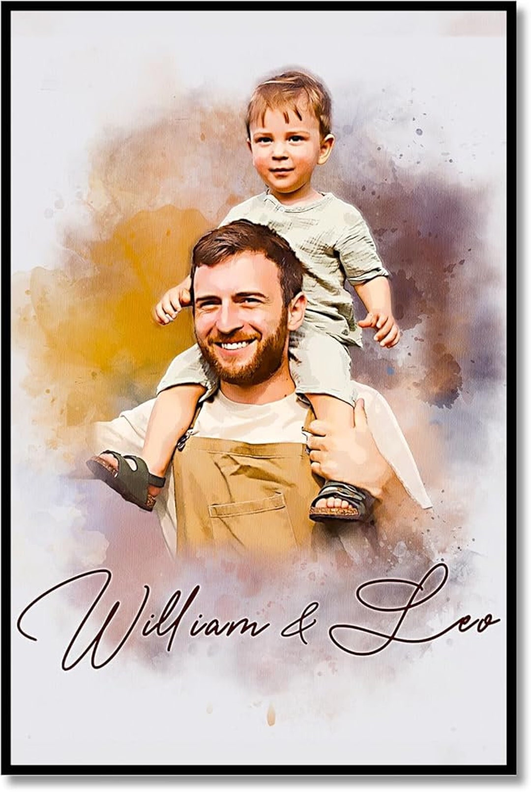 Customized Watercolor Portrait Painting Canvas for Dad, Fathers Day ...