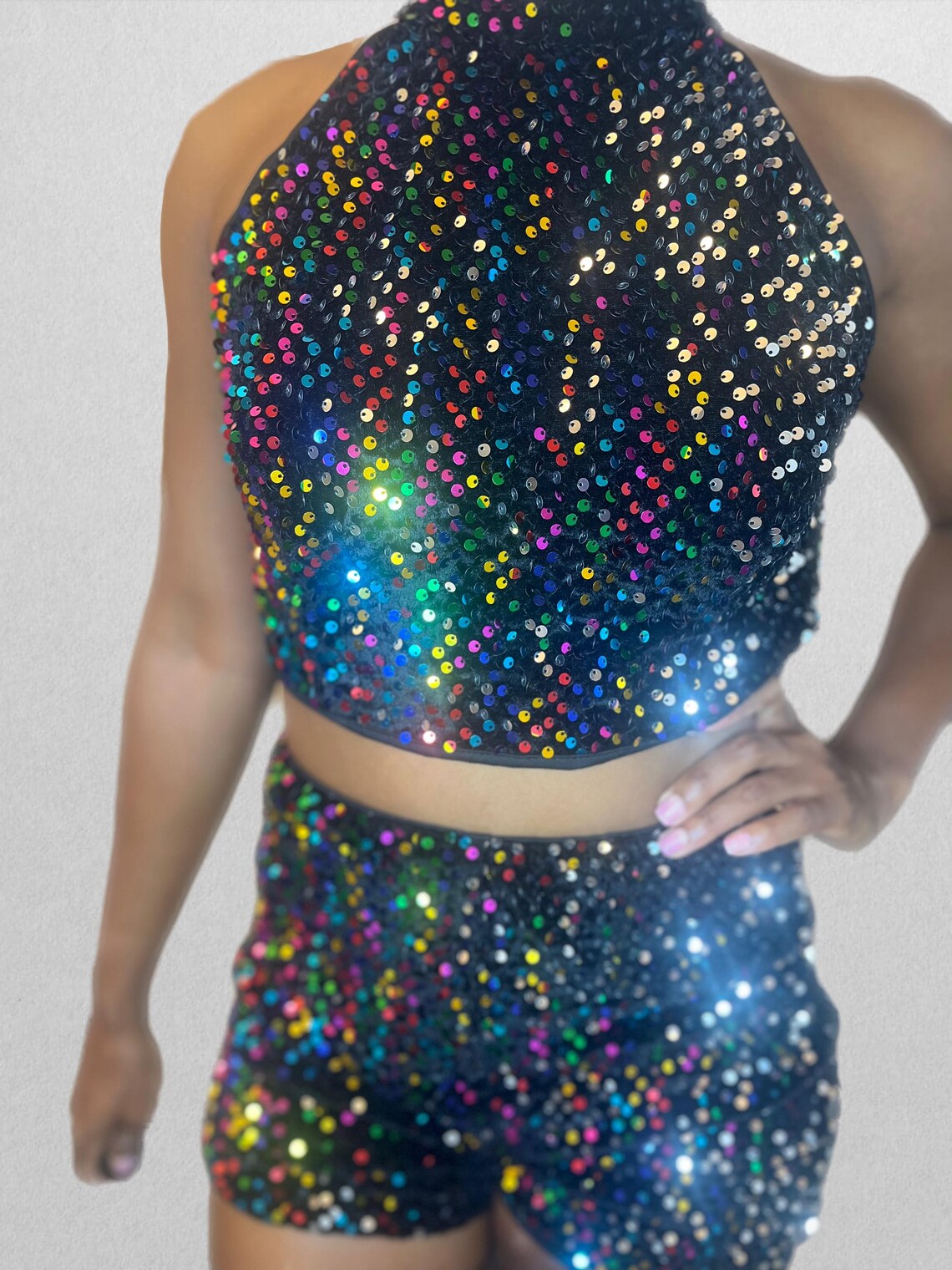 Sequin Rave Outfit With Crop Top and Shorts/ Festival Clothing ...