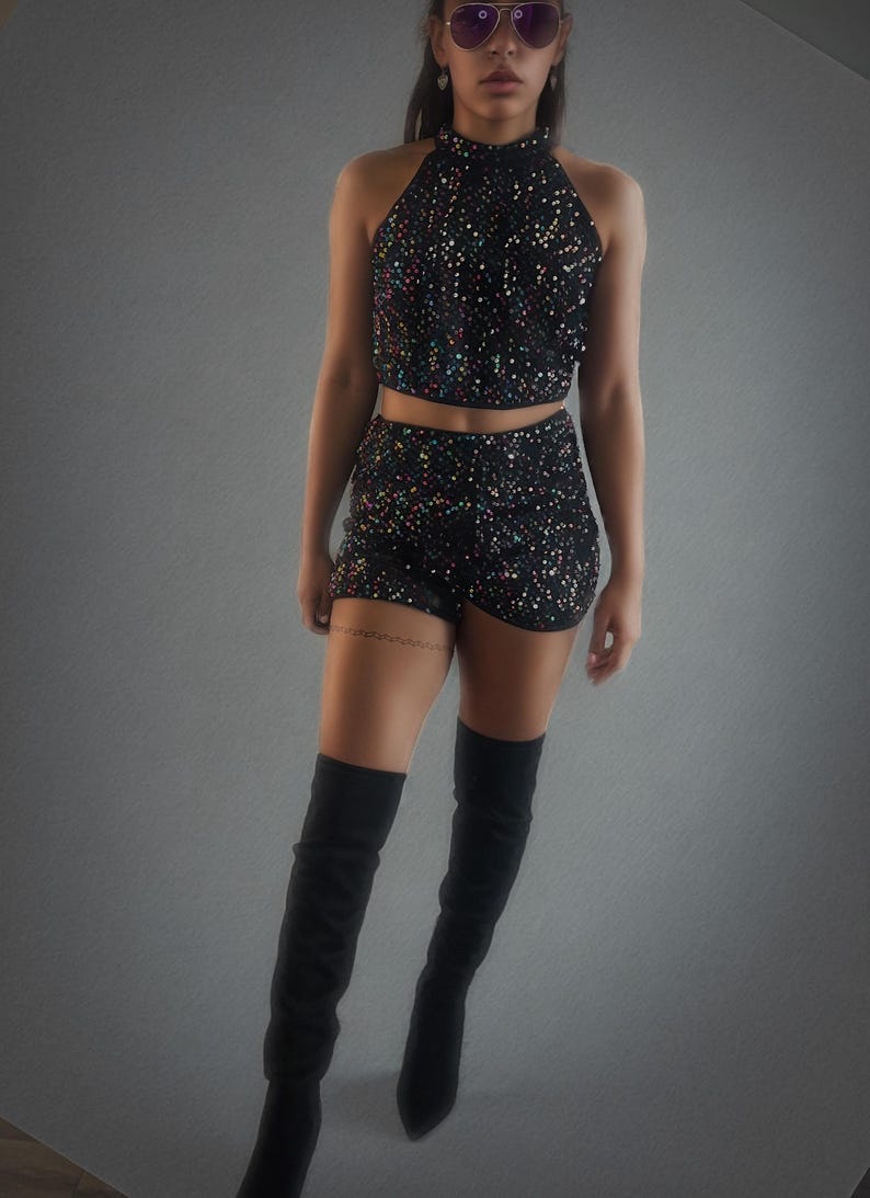 Sequin Rave Outfit With Crop Top and Shorts/ Festival Clothing ...
