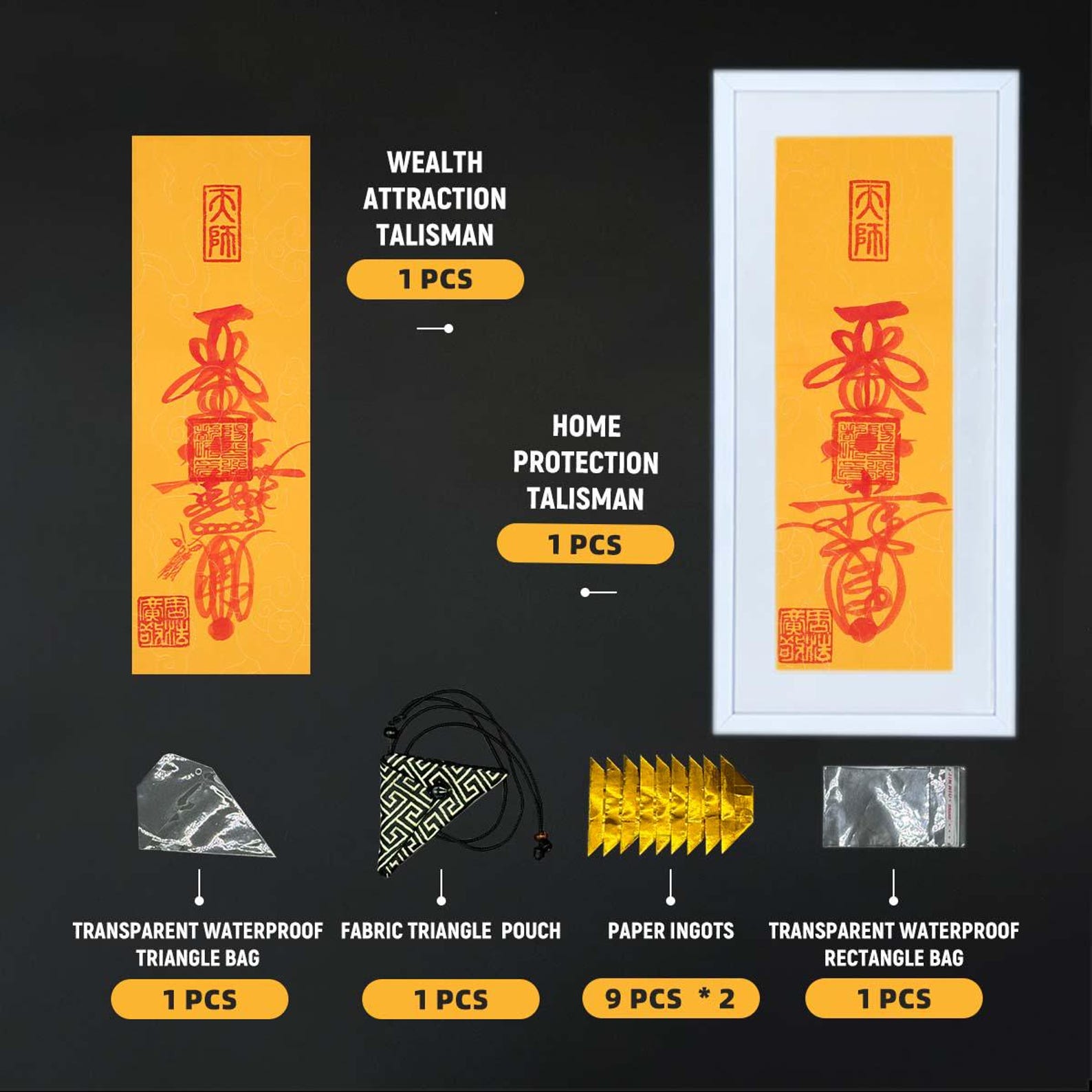 Hand-drawn Taoist Fu Talisman Set: Home Protection & Wealth - Etsy