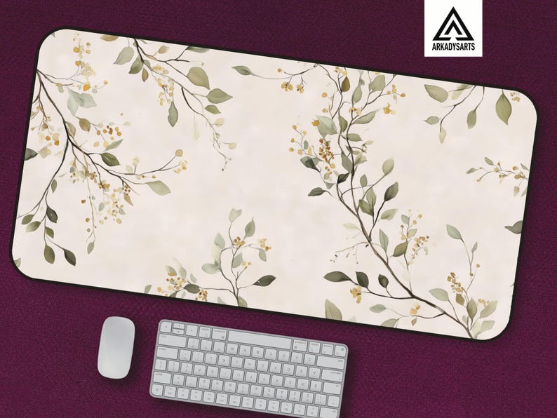 Botanical Mousepad - Minimalist Floral Design With Soft Leaves and ...