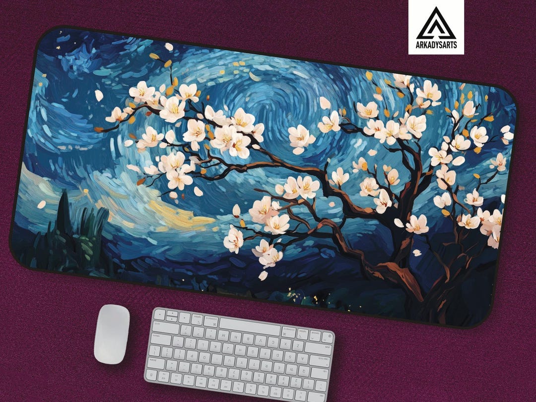 Starry Night Sakura Mousepad - Van Gogh Style Cherry Blossom Desk Mat ...