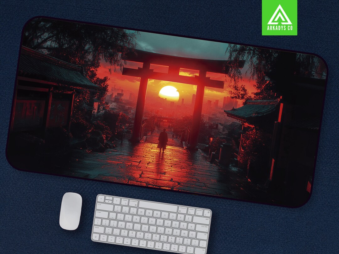 Japanese Samurai Mouse Pad - Epic Sunset Desk Mat - Japanese Art for ...