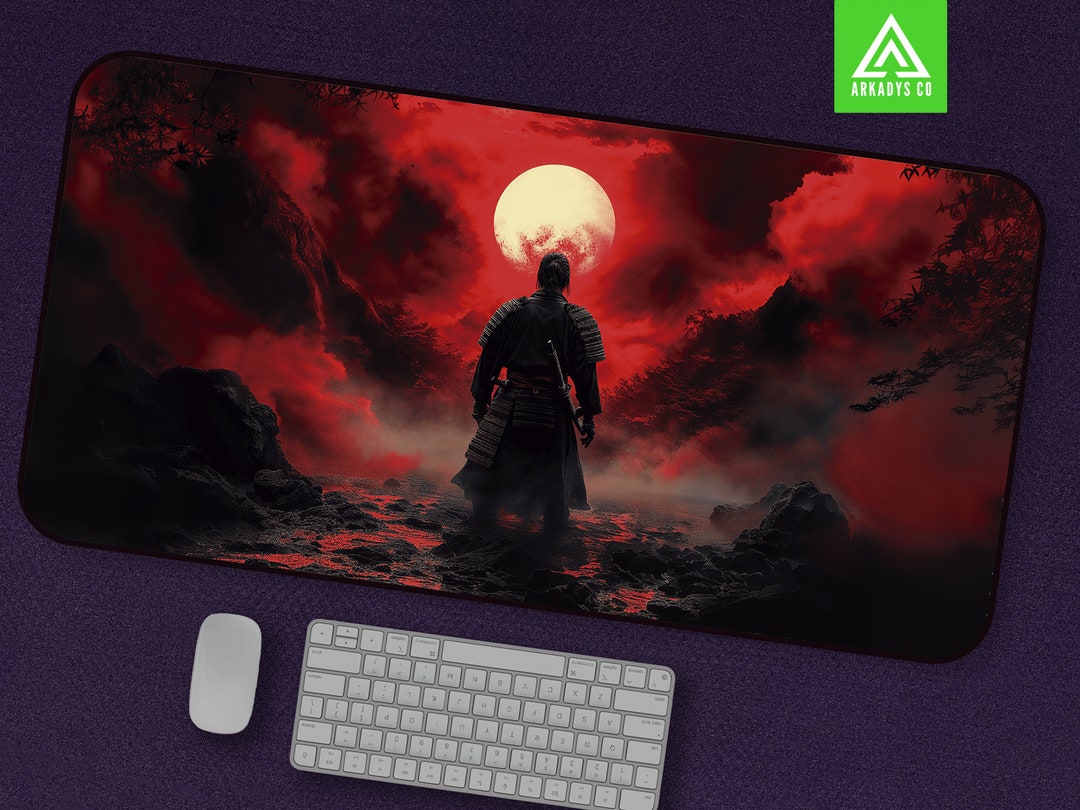 Japanese Mouse Pad - Samurai Moon Mouse Pad - Japanese Warrior Desk Mat ...