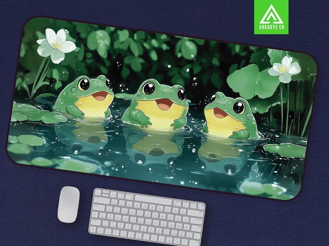 Kawaii Frog Mouse Pad - Cute Desk Mat With Frogs and Lilies - Adorable ...