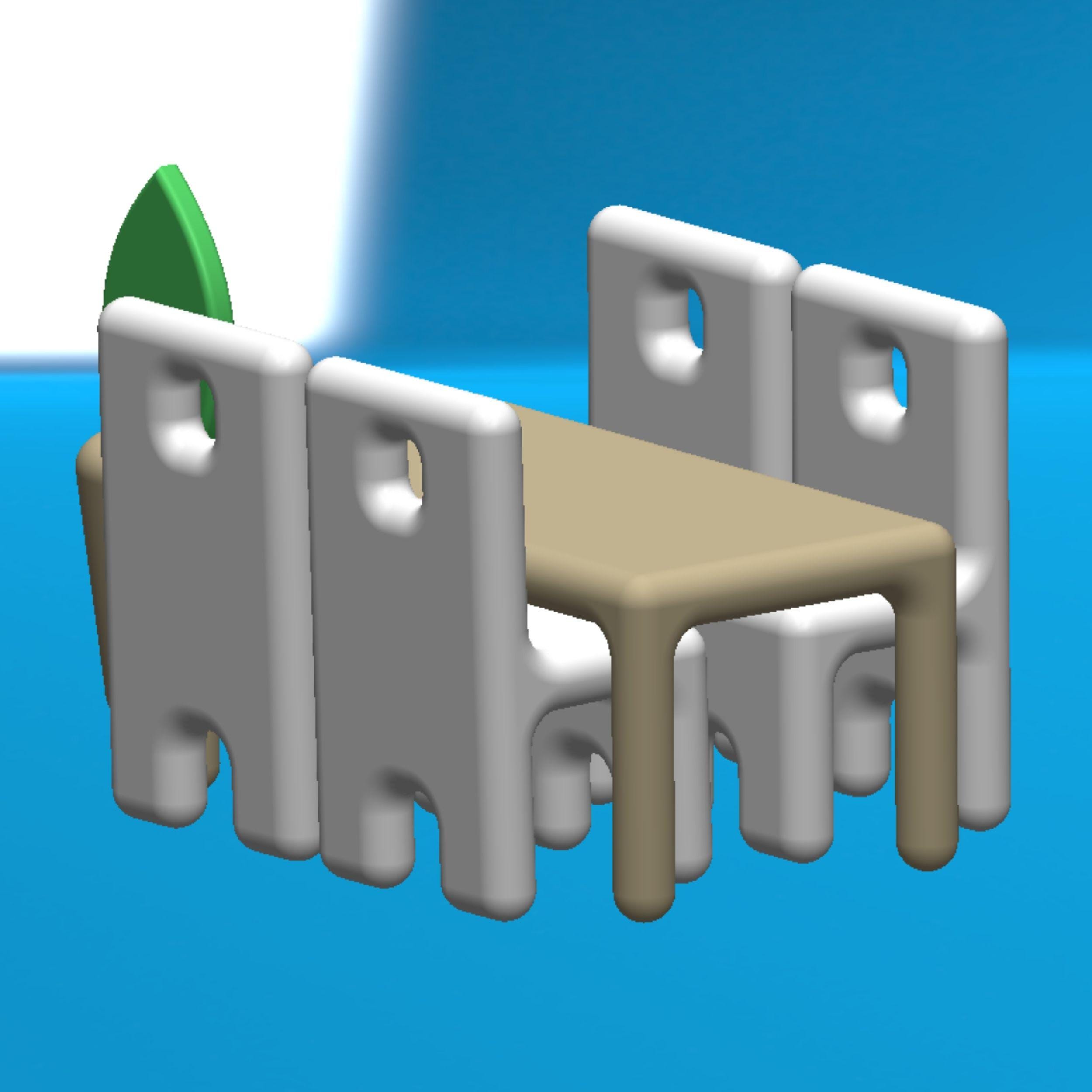 Miniature Dining Set STL File | Dollhouse Table and Chairs With Potted ...
