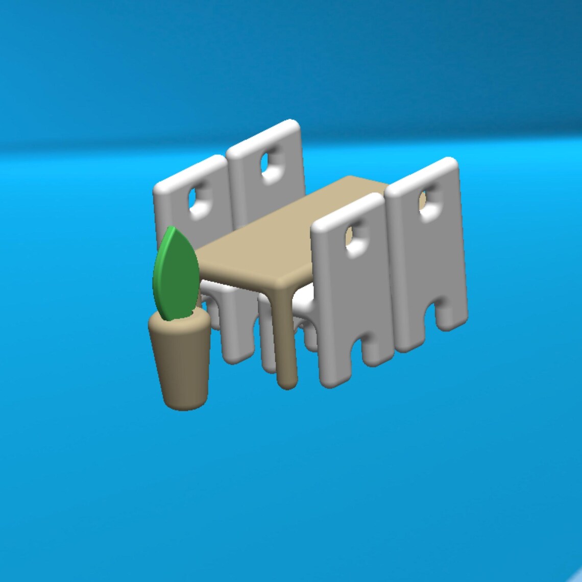 Miniature Dining Set STL File | Dollhouse Table and Chairs With Potted ...