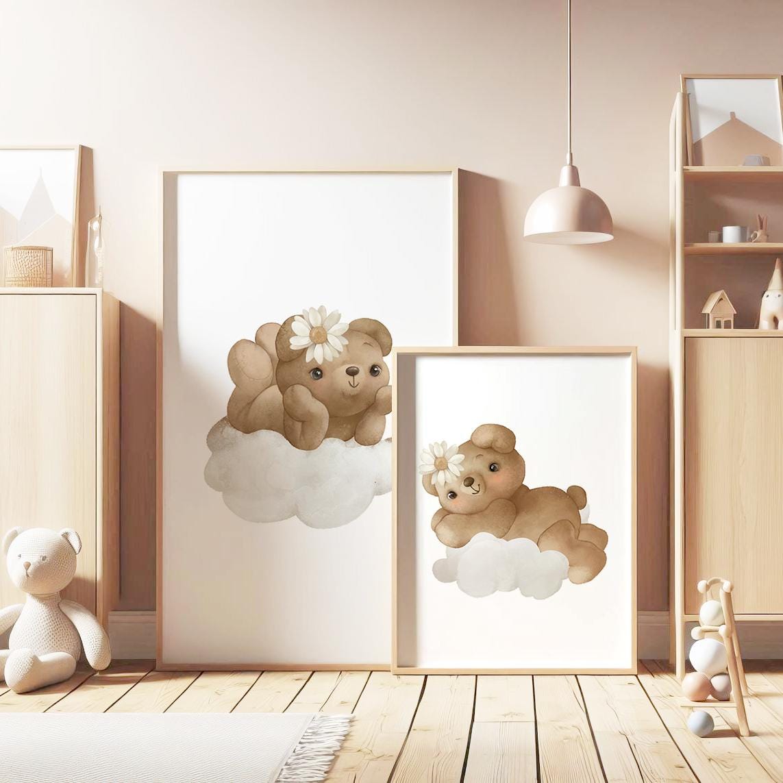 Set of 3 Teddy Bear Nursery Posters, Beige Nursery Posters, Boho ...