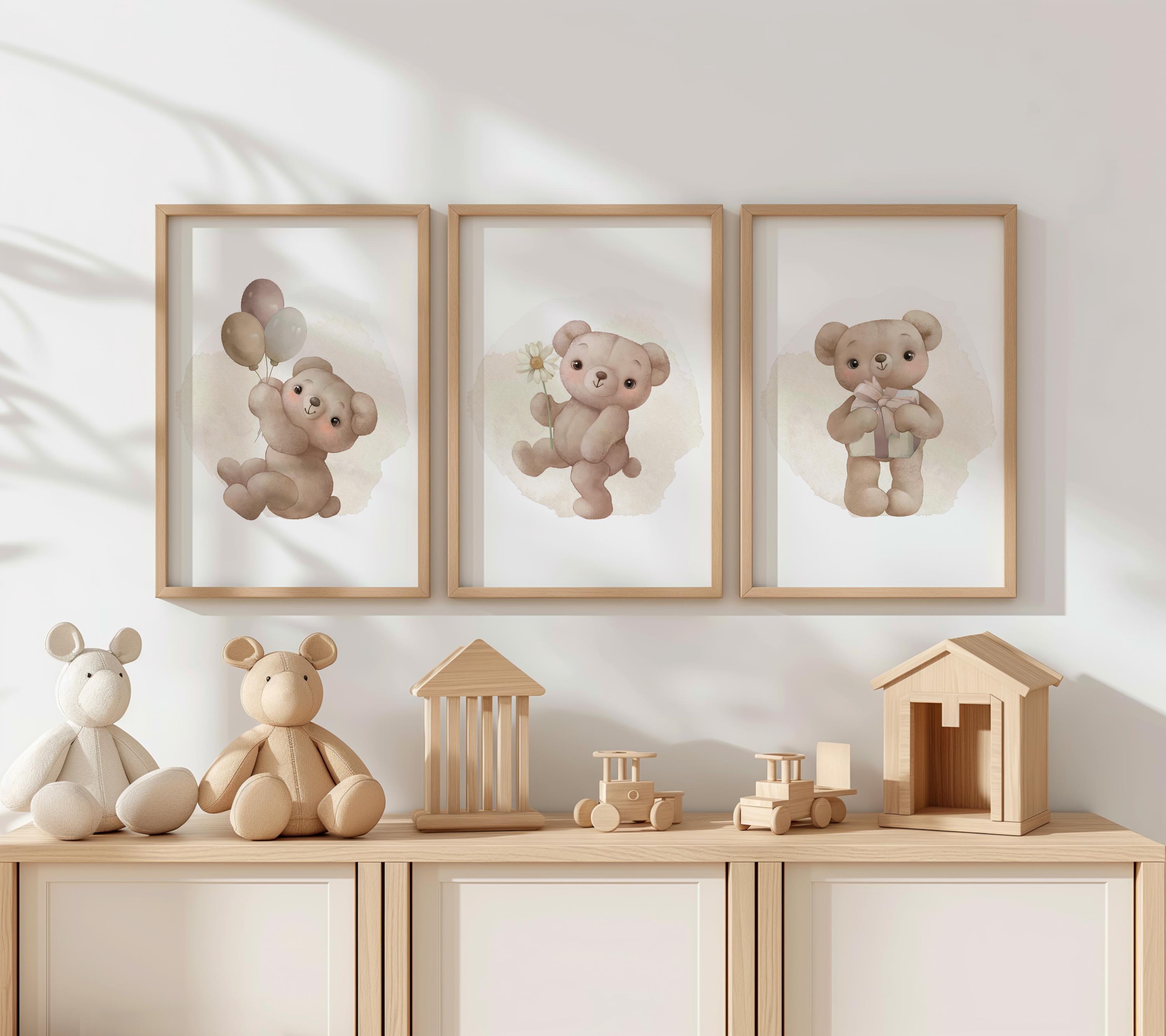 Set of 3 Teddy Bear Nursery Poster, Children Wall Decor, Nursery Decor ...