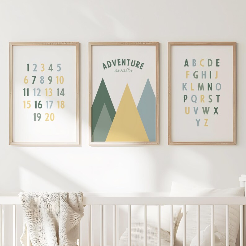 Numbers Poster, Alphabet Poster, 123 ABC Print, Nursery Geometric ...