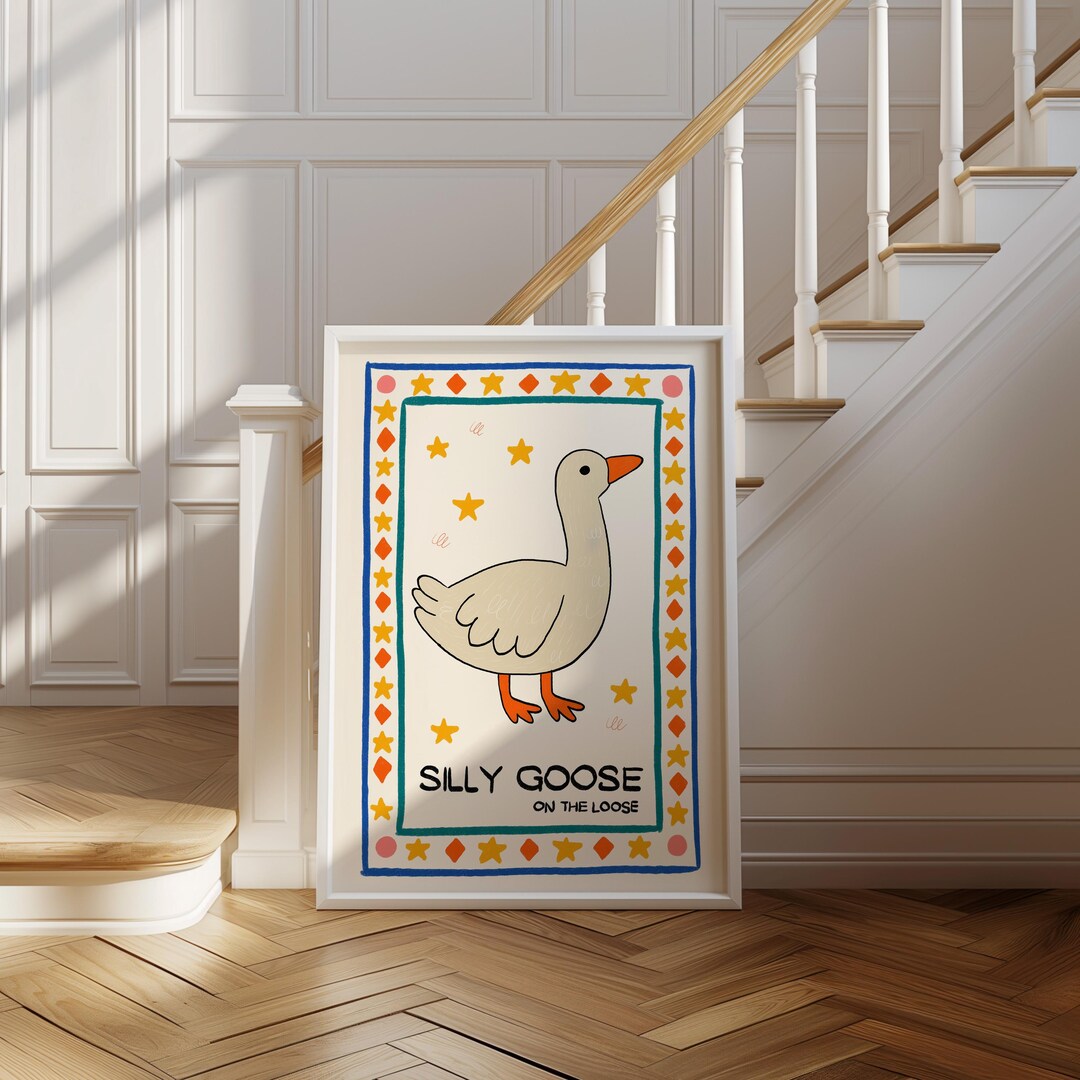 Silly Goose Print, Apartment Decor, Retro Wall Art, Quirky Wall ...
