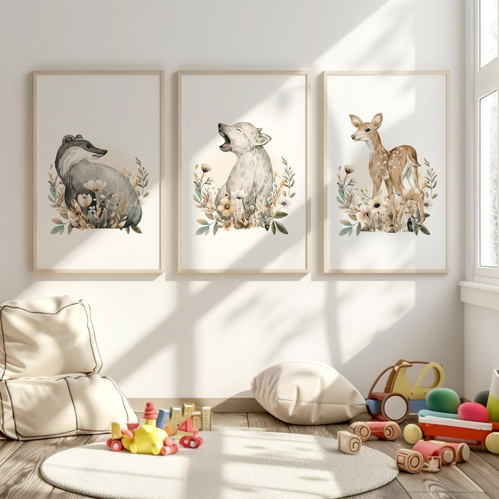 Neutral Nursery Decor, Woodland Poster, Animal Wall Art Print, Nature ...